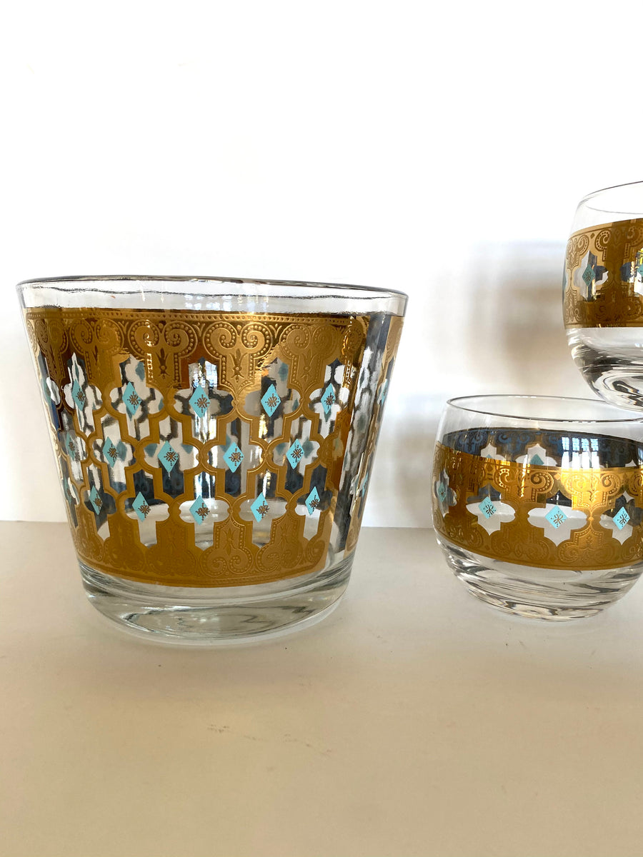 Culver Seville Ice Bucket Glasses Set (4 Pc), Culver Seville Pattern, – Southern Vintage Wares