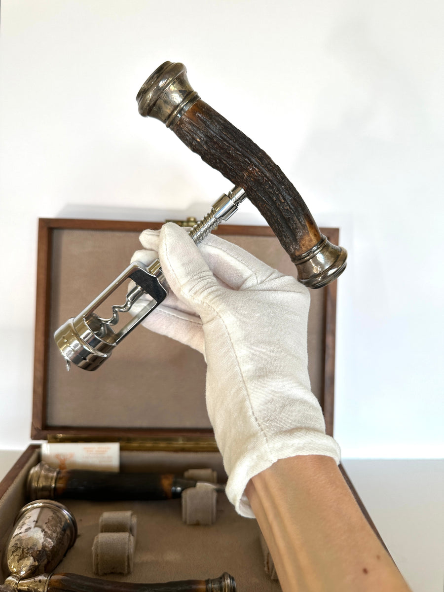 Art Deco Sterling Silver Antler Bar Tools Set (in original box ...
