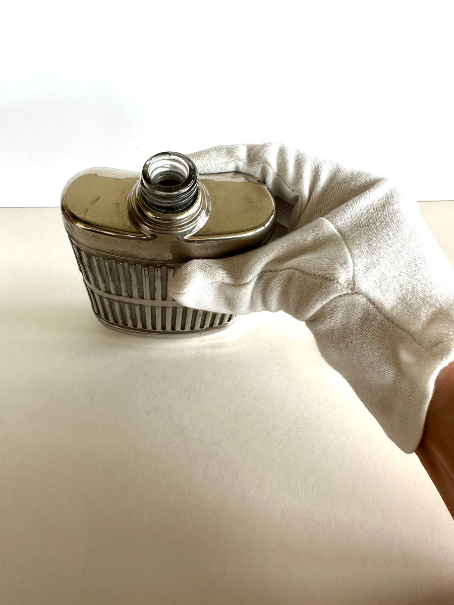 Art Deco Chrome Flask, "Cage" Exterior, Glass Interior (original cork ...